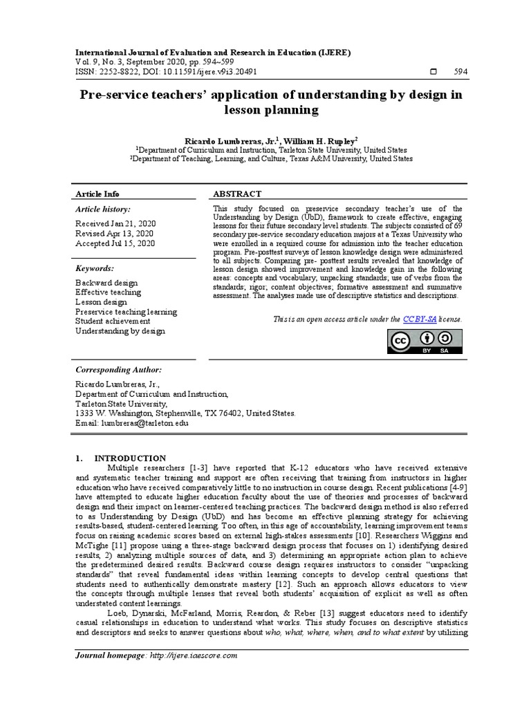 Pre-Service Teachers Using UbD in Lesson Planning | PDF | Career & Growth