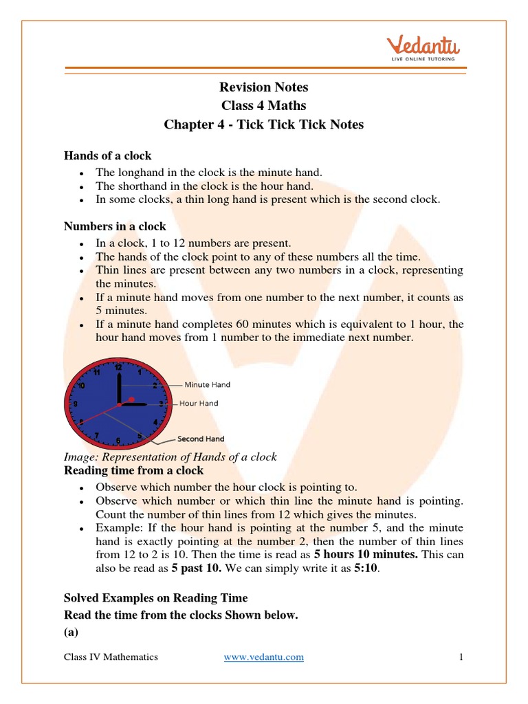 Tick Tick Tick Class 4 Notes CBSE Maths Chapter 4 (PDF) PDF | PDF ...
