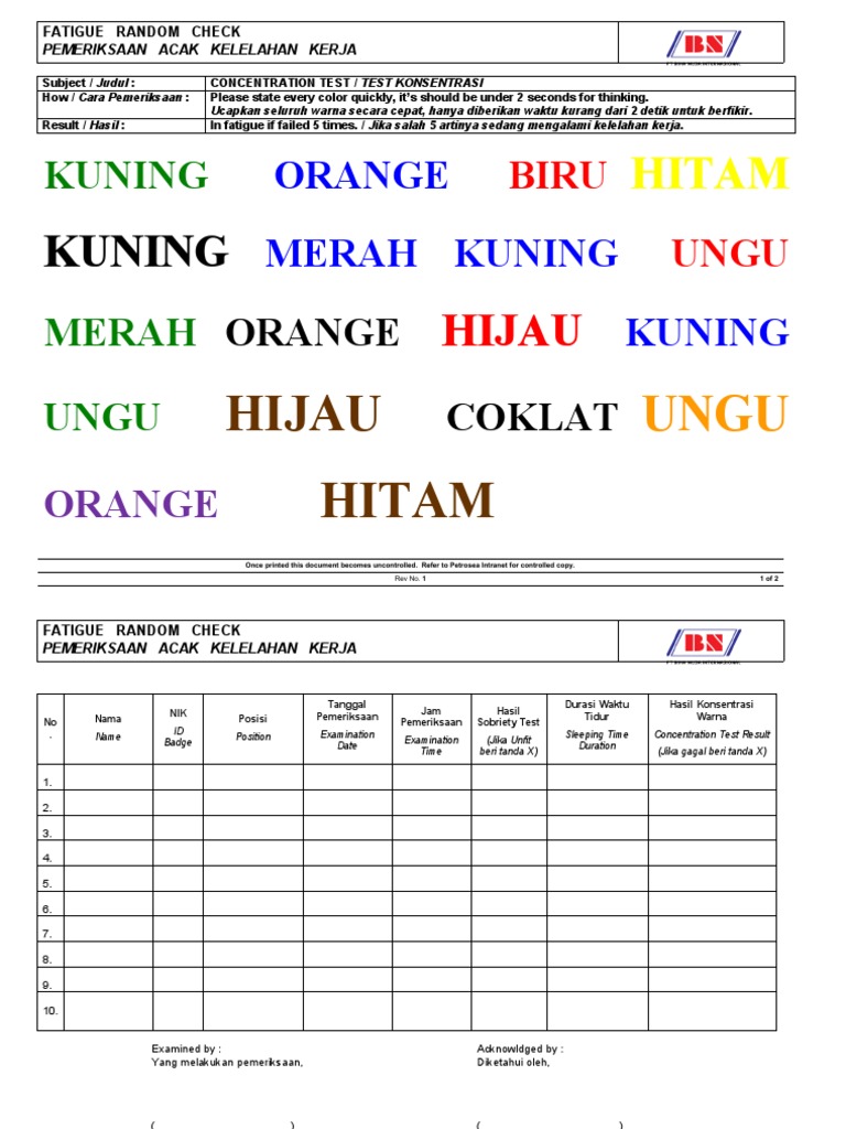 Fatigue Random Check Form Modified | PDF