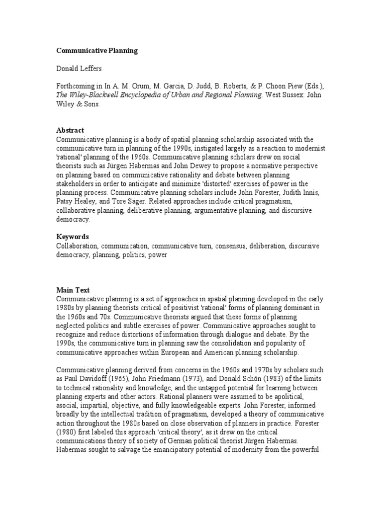 Communicative Planning Theory Overview | PDF | Politics