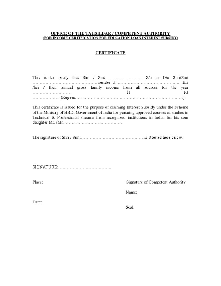 Income Certificate Format | Download Free PDF | Economy Of India ...