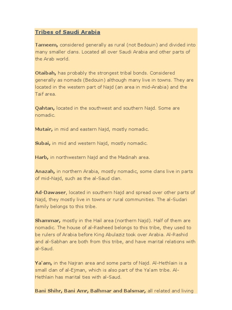 Tribes of Saudi Arabia | PDF | House Of Saud | Saudi Arabia