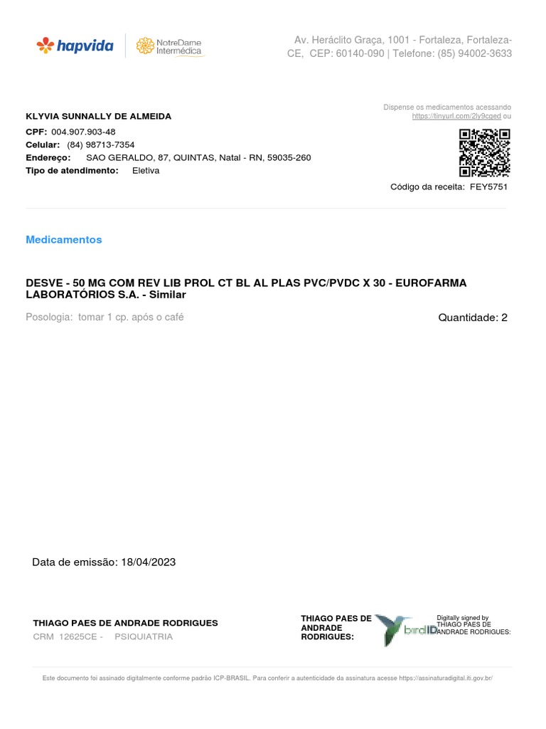 Receita de Desve 50mg Eurofarma | PDF | Sistema de saúde | Remédio
