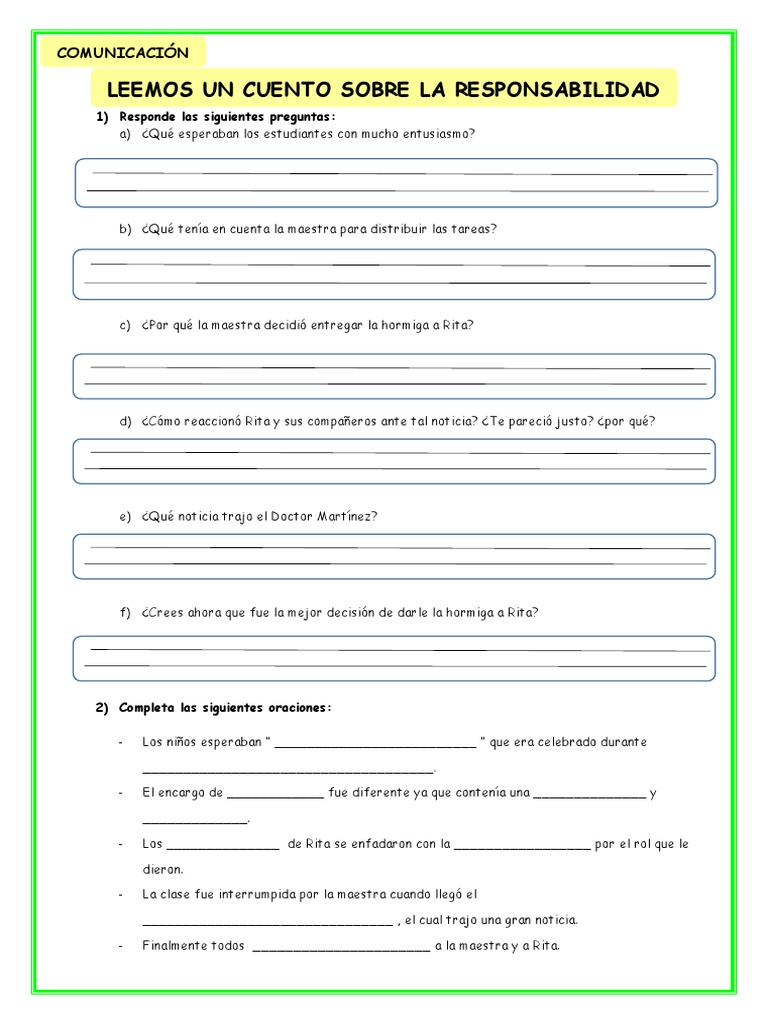 Ficha Dia 1 03 04 Leemos Un Cuento Sobre La Responsabilidad Pdf Pdf