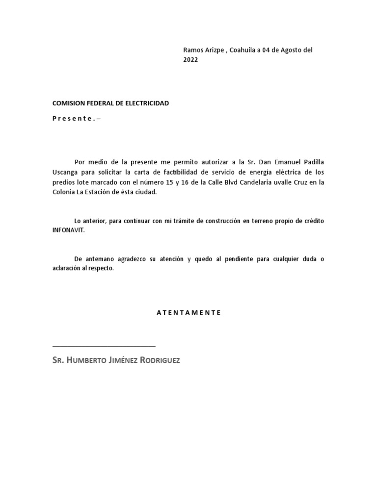 Carta Poder Cfe | PDF