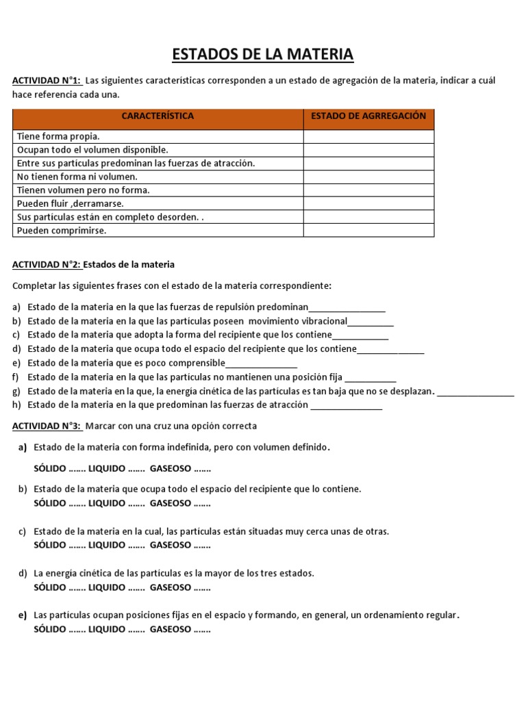 ESTADOS DE LA MATERIA Y CAMBIOS DE ESTADOS. (Fines - Química) | PDF ...
