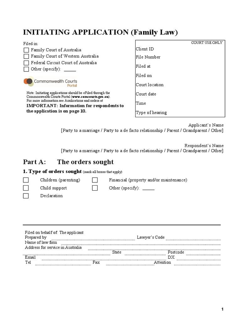 Family Law Initial Form | PDF | Law