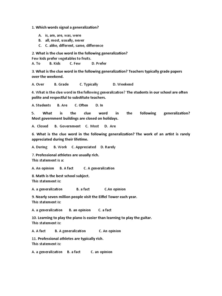 Understanding Generalization Clue Words | PDF