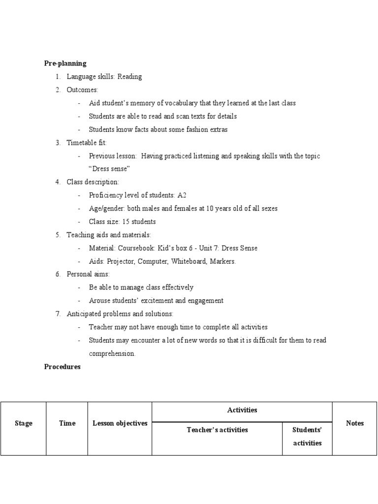 Kid's Box 6 Lesson Plan | PDF | Reading Comprehension | Cognition