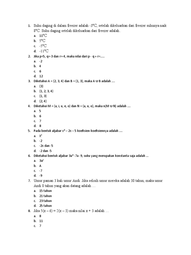 Soal UAS Mts Ilham Palembang - Docx Tanpa Jawaban | PDF