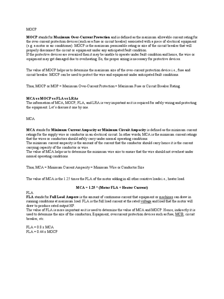 Mocp Mca | PDF | Fuse (Electrical) | Electrical Conductor