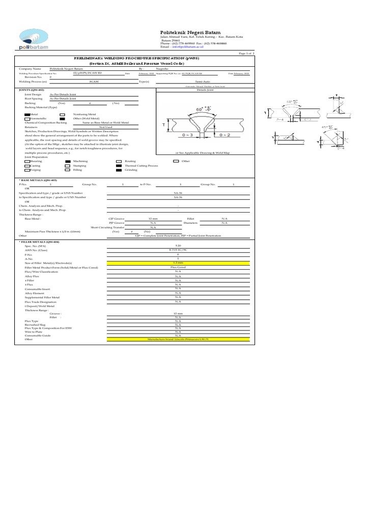 PWPS - 3G FCAW | PDF | Welding | Construction