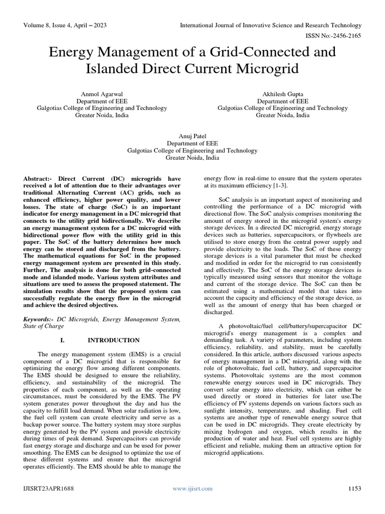 Energy Management of A Grid-Connected and Islanded Direct Current Microgrid | PDF | Distributed ...