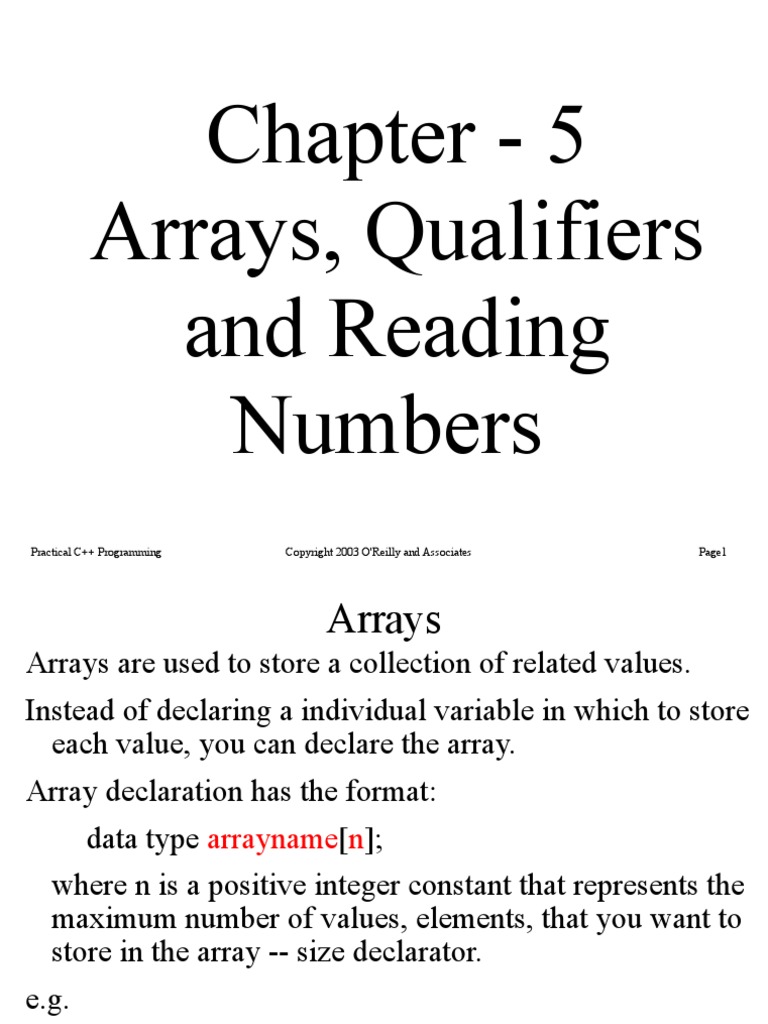 ch05 (1) - Arrays | PDF | Integer (Computer Science) | C++ ch05 (1) - Arrays | PDF | Integer (Computer Science) | C++