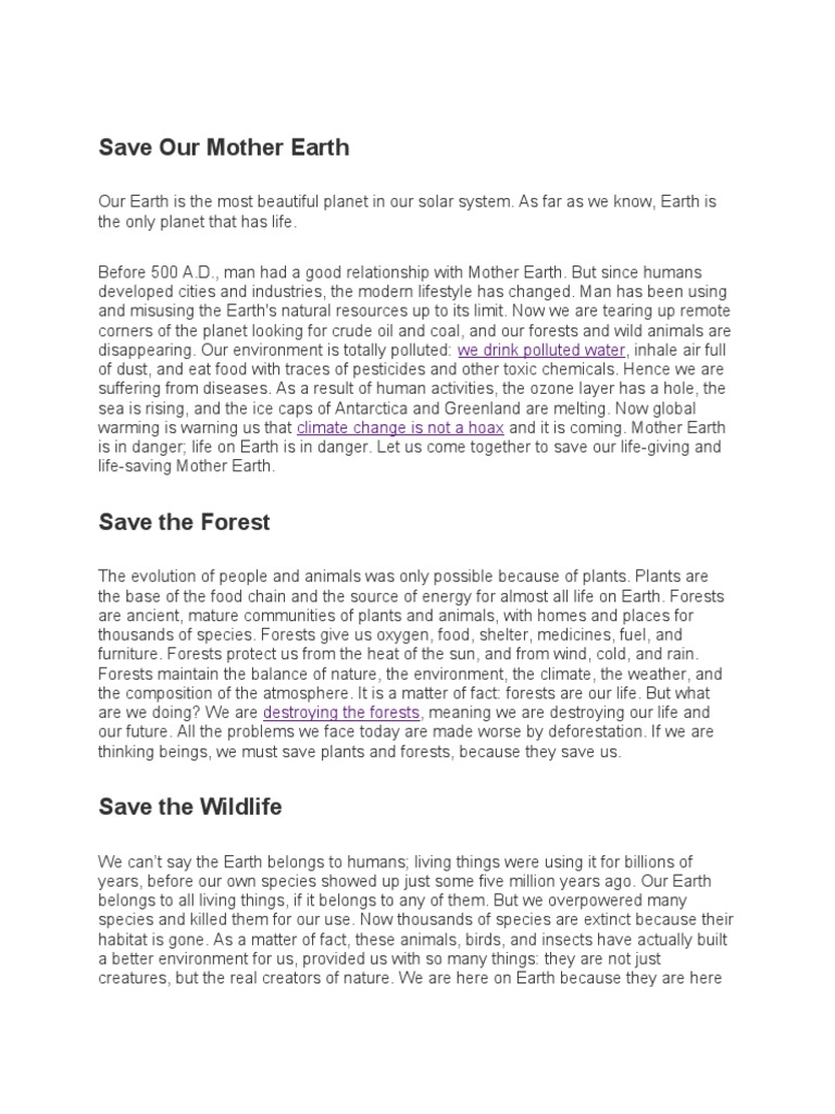 Save Our Mother Earth | PDF | Natural Environment | Earth