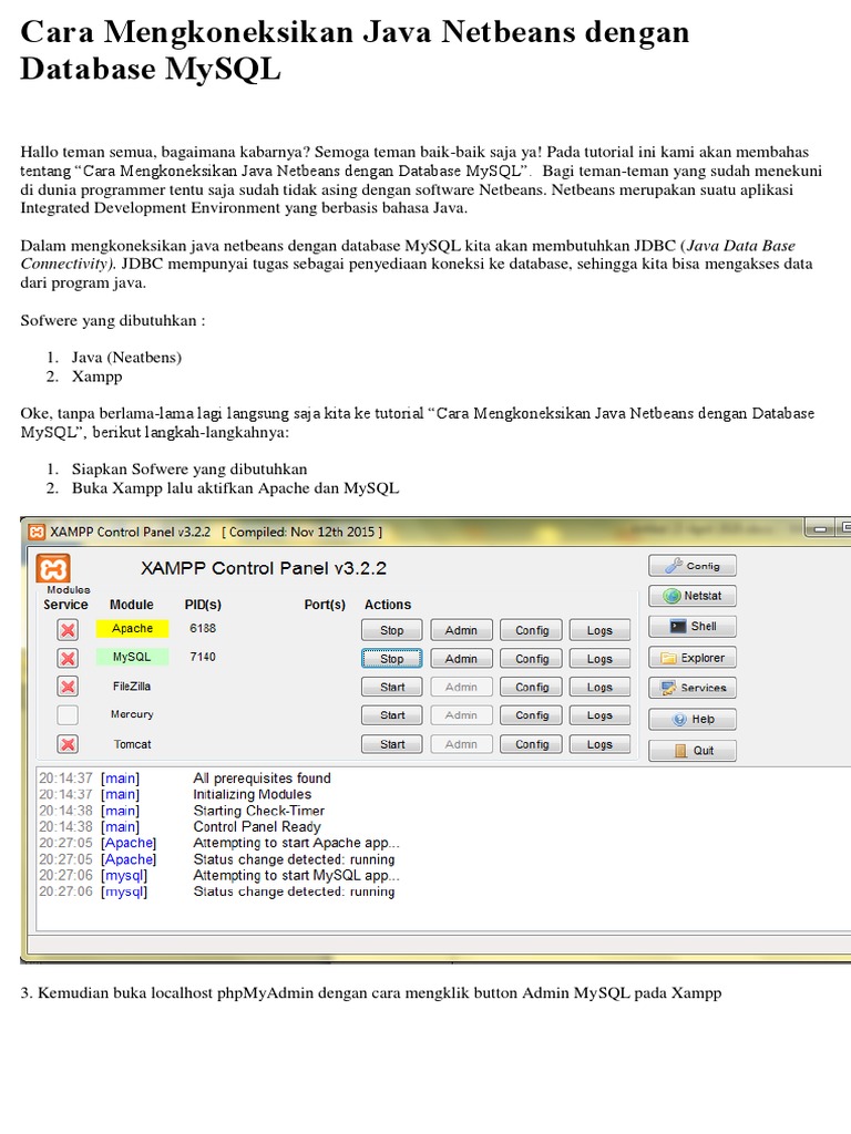 Koneksi Java Netbeans Dengan Database MySQL | PDF Koneksi Java Netbeans Dengan Database MySQL | PDF