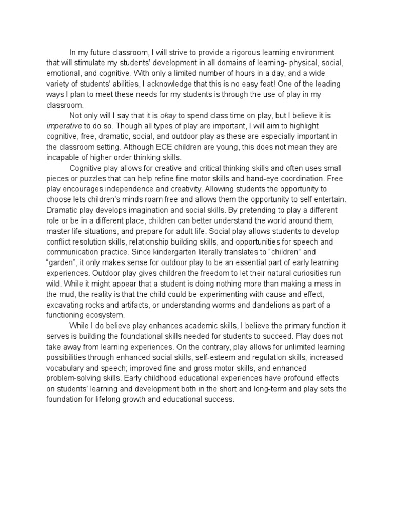 Philosophy of Play 1 | PDF | Learning | Early Childhood Education
