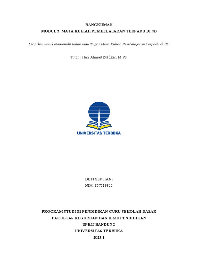 Rangkuman Pembelajaran Terpadu Di SD (Deti Septiani - Rangkuman Modul 3) PDF | PDF