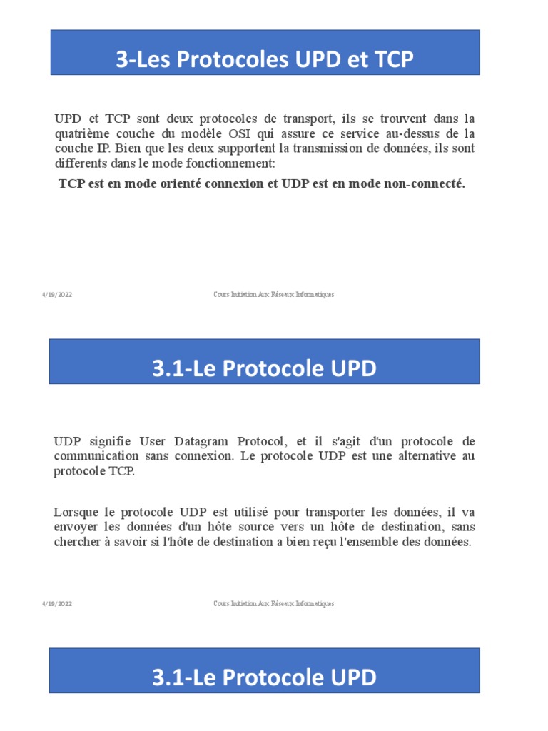3-Les Protocoles UDP TCP | PDF | Protocole de contrôle de transmission ...