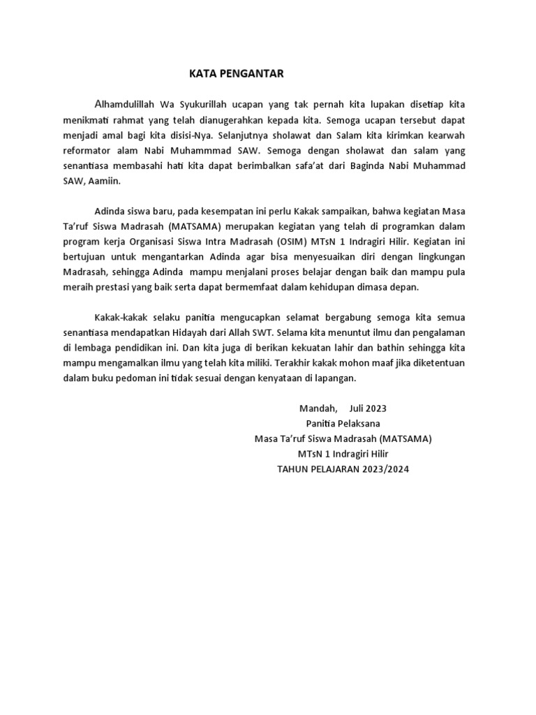 Contoh Rencana MATSAMA MTSN 1 2023 | PDF