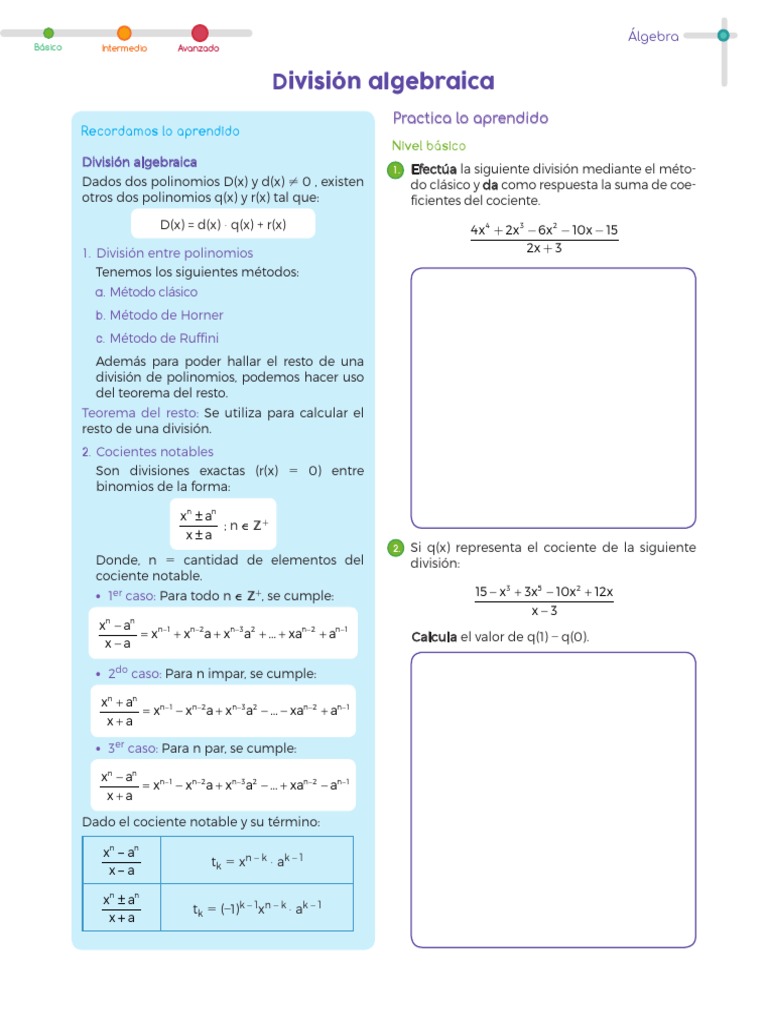 05 Division - Algebraica Alg 5 | PDF | División (Matemáticas ...