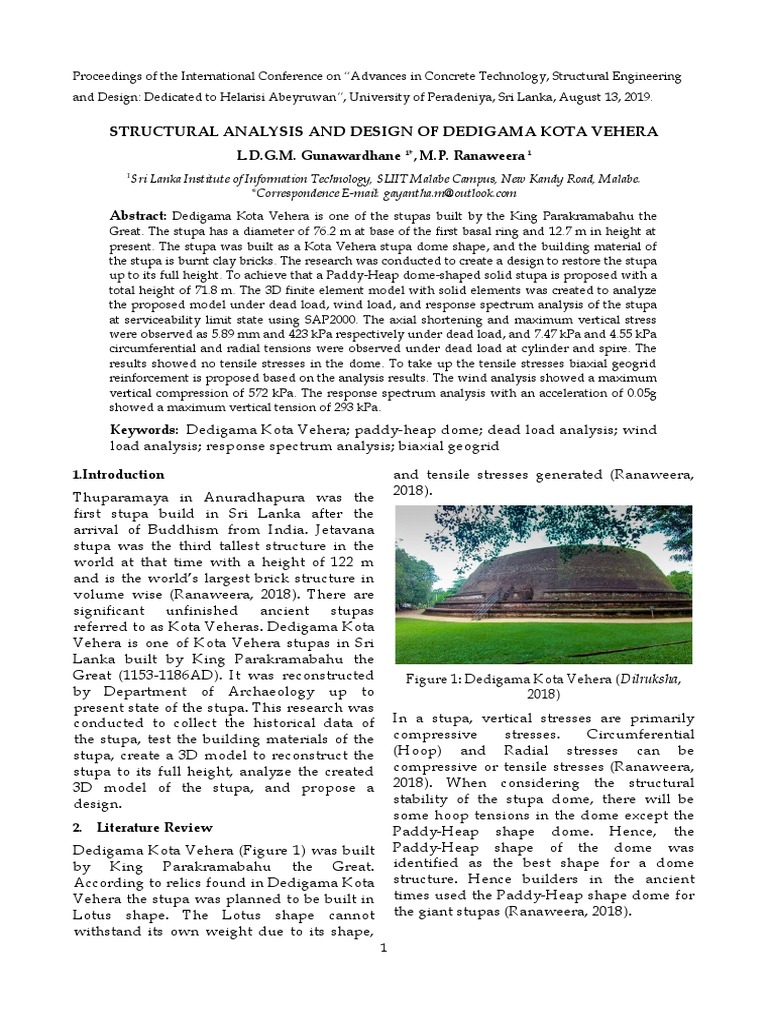 Structural Design of Dedigama Kota Vehera | PDF | Strength Of Materials ...