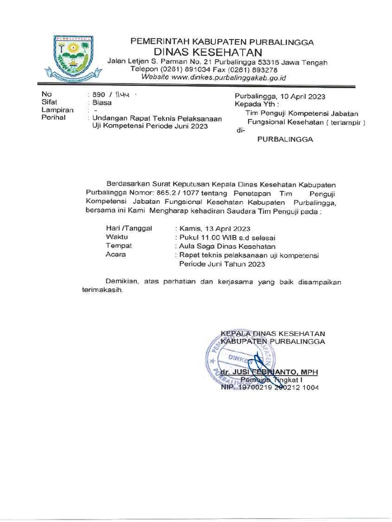 Surat Undangan Rapat Tim Penguji 2023 PDF | PDF