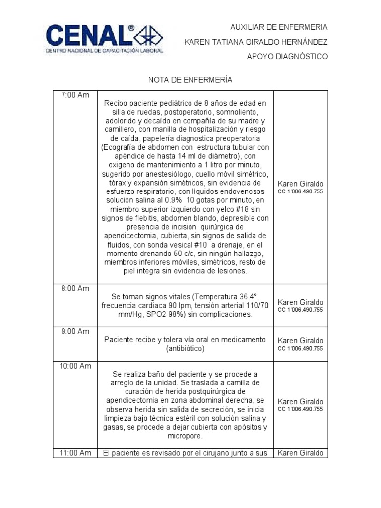 Nota de Enfermería | PDF | Especialidades Medicas | Medicina CLINICA
