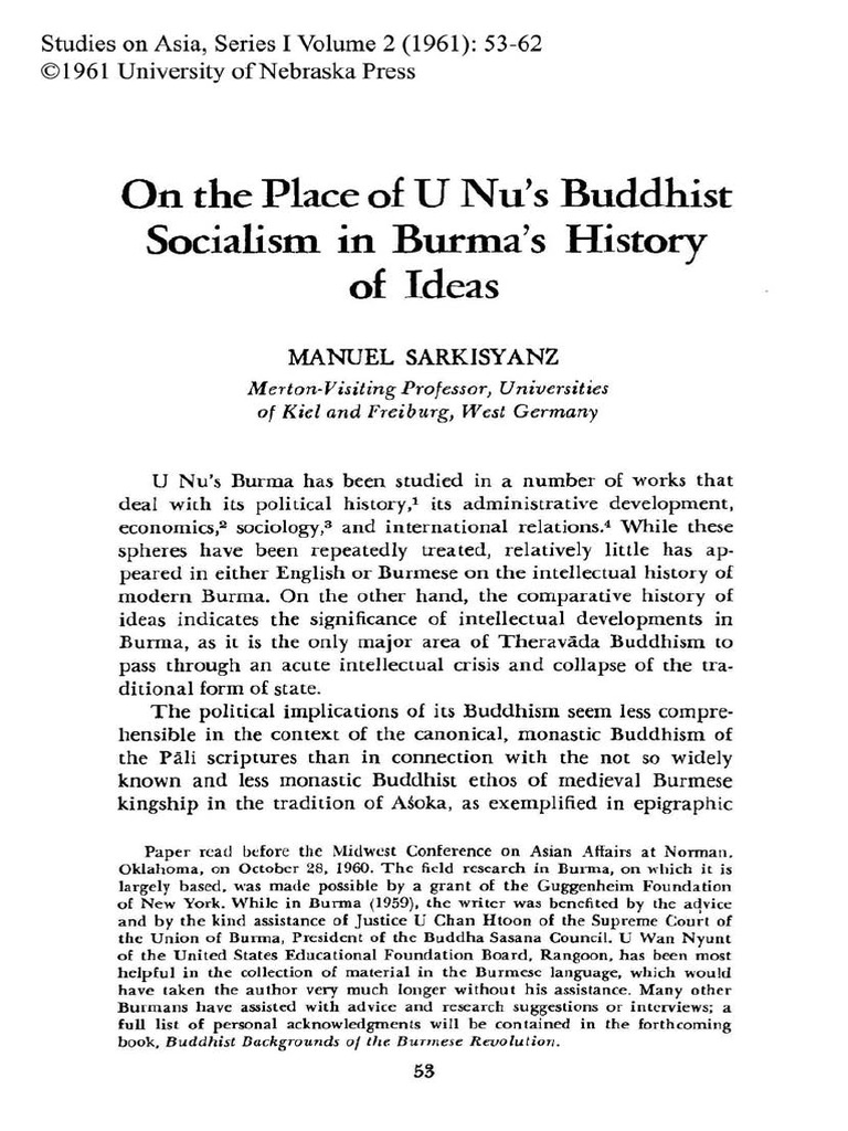 On The Place of U Nu S Buddhist Socialism in Burma S History of Ideas | PDF
