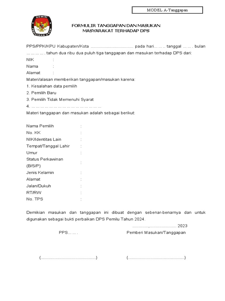 Contoh FORM TANGGAPAN MASYARAKAT DPS | PDF