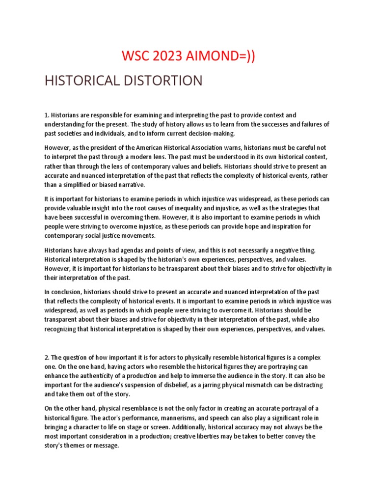 WSC 2023 Historical Distortion | PDF | Experience | Bias