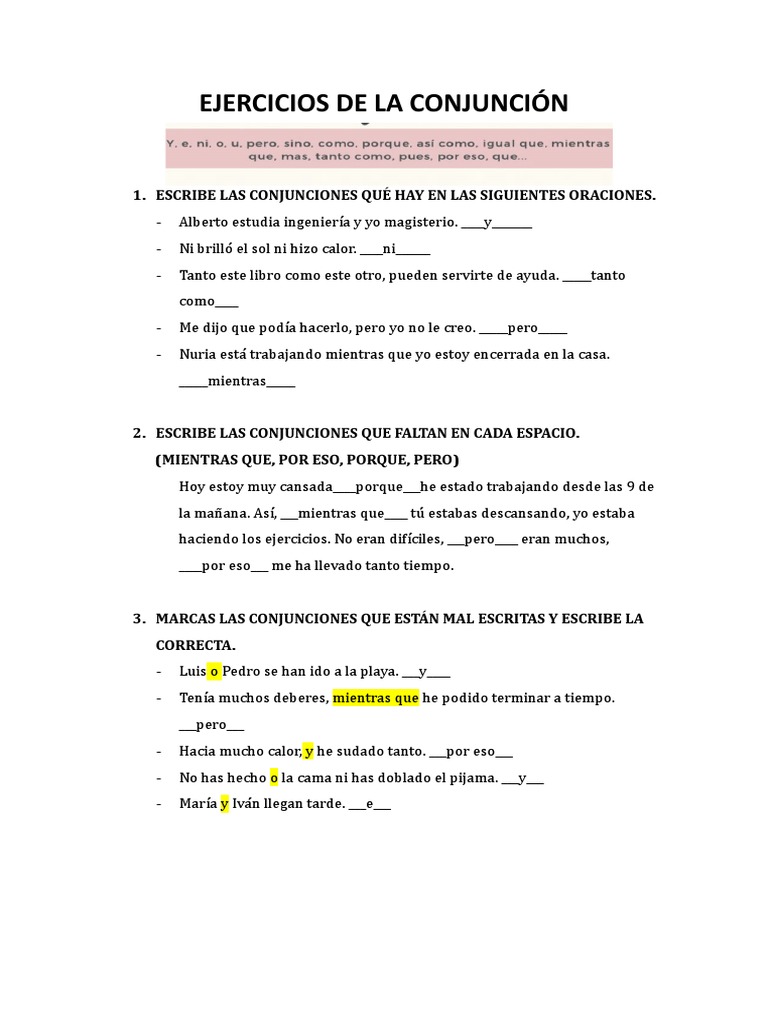 Ejercicio de Conjunciones | PDF