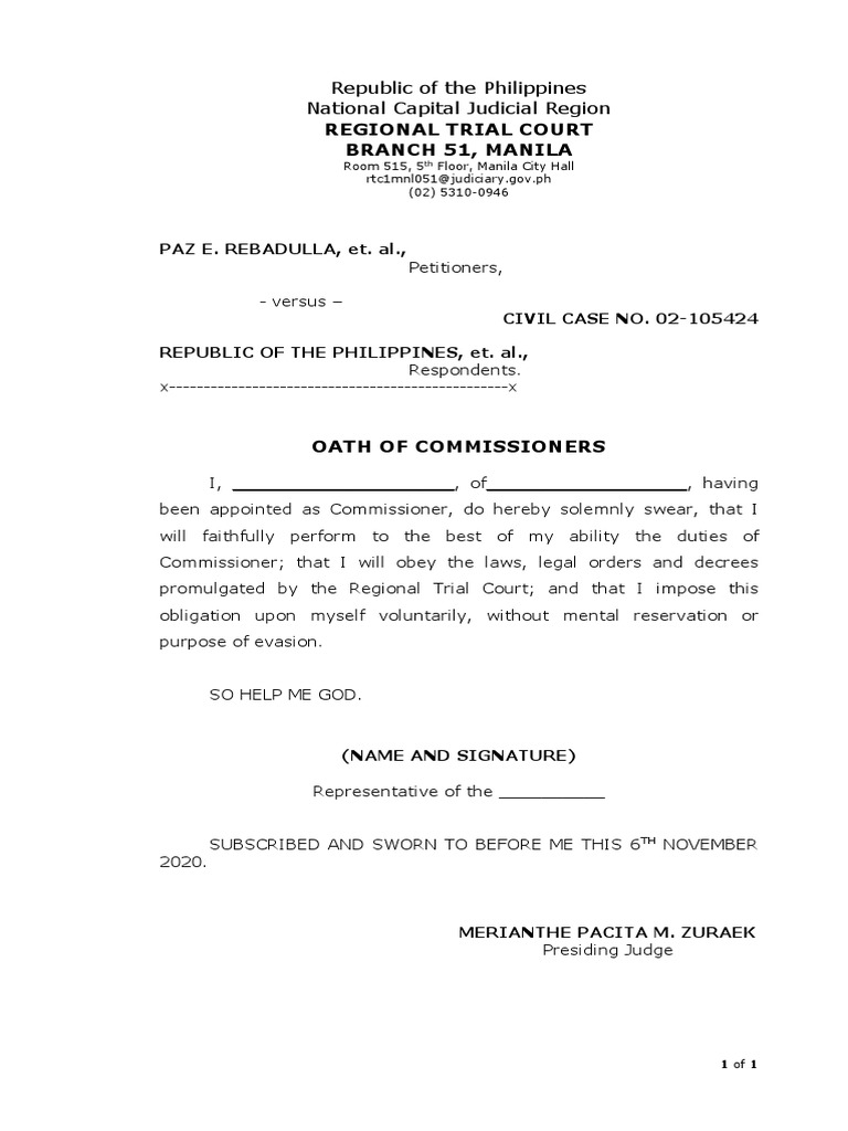 Oath of Commissioners | PDF | Social Science | Law