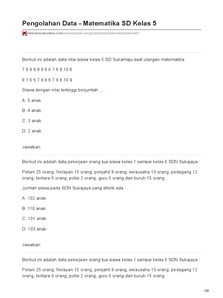 Latihan Soal Penyajian Data Kelas 5 - 3 | PDF Latihan Soal Penyajian Data Kelas 5 - 3 | PDF