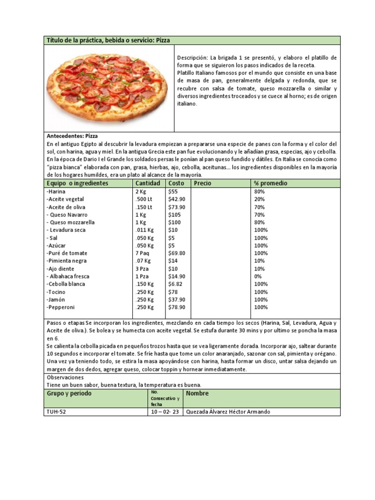 Ficha Practica Pizza | PDF | Pizza | Alimentos