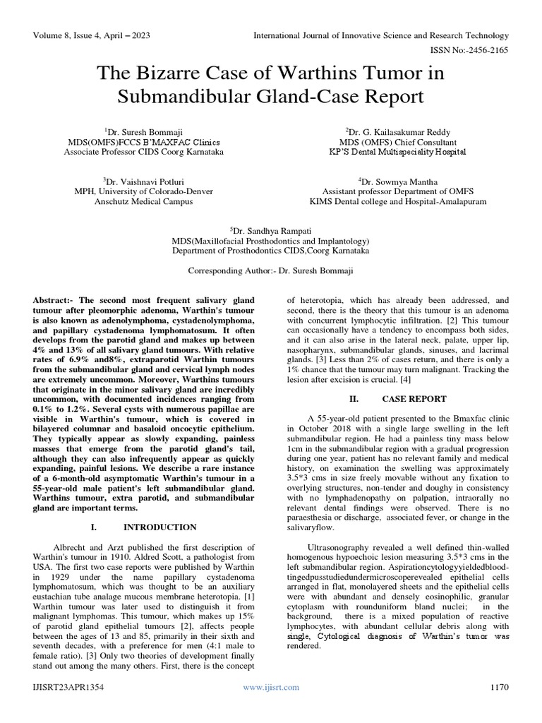 The Bizarre Case of Warthins Tumor in Submandibular Gland-Case Report ...