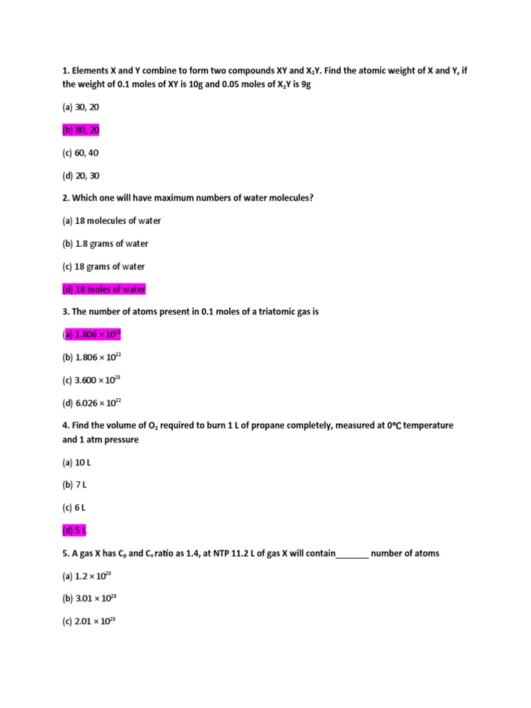 Basic Concepts of Chemistry MCQs | PDF | Science & Mathematics