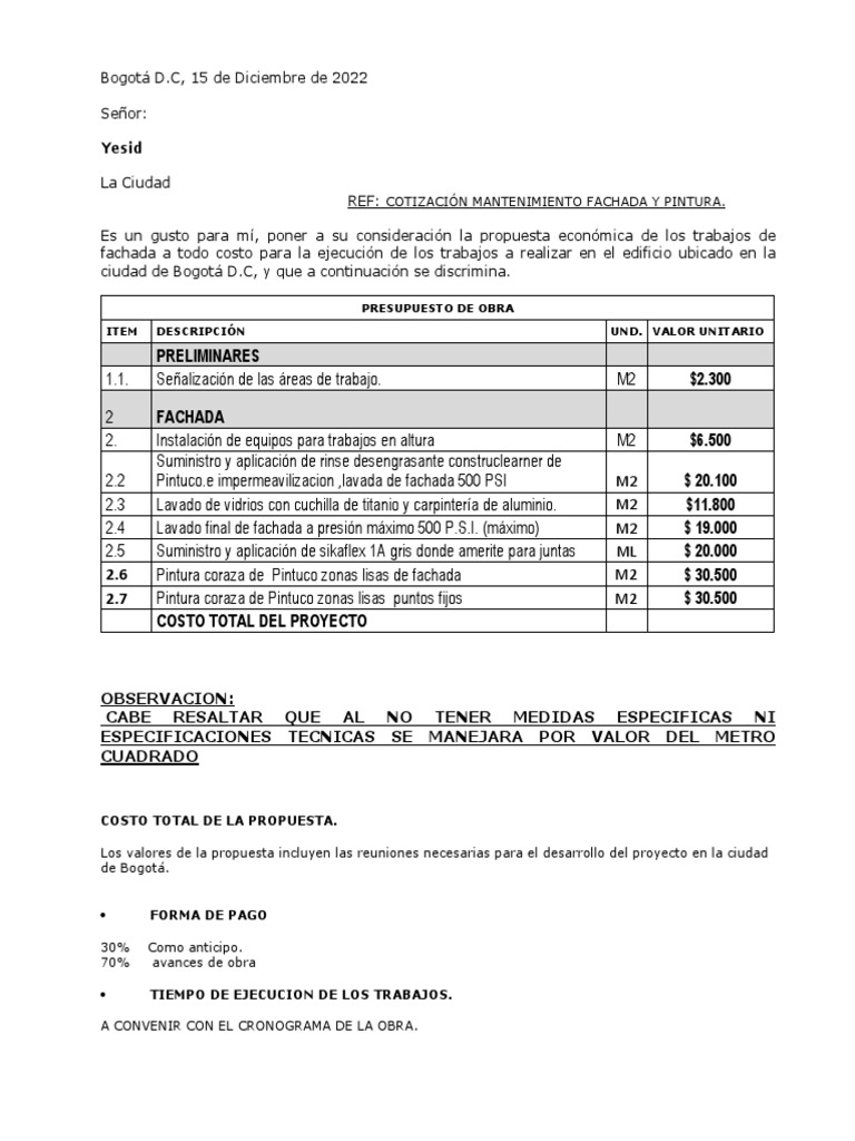 Cotizacion Fachada Campin PDF | PDF