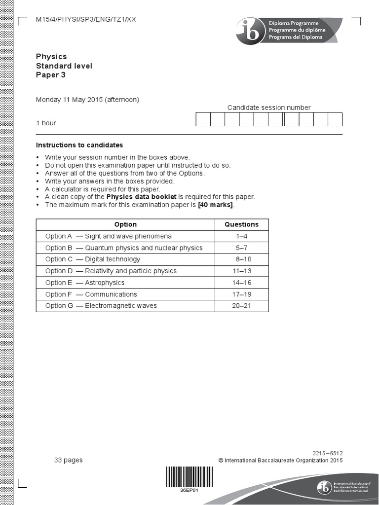 Physics Paper 3 TZ1 SL | PDF | Elementary Particle | Electron