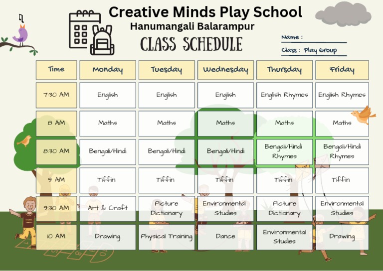Creative Minds Play School Class Schedule | PDF