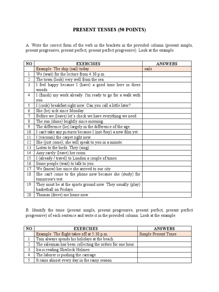 Present Tenses Practice | PDF