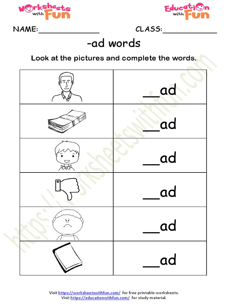 Ad Word Family Worksheet 1 PDF | PDF