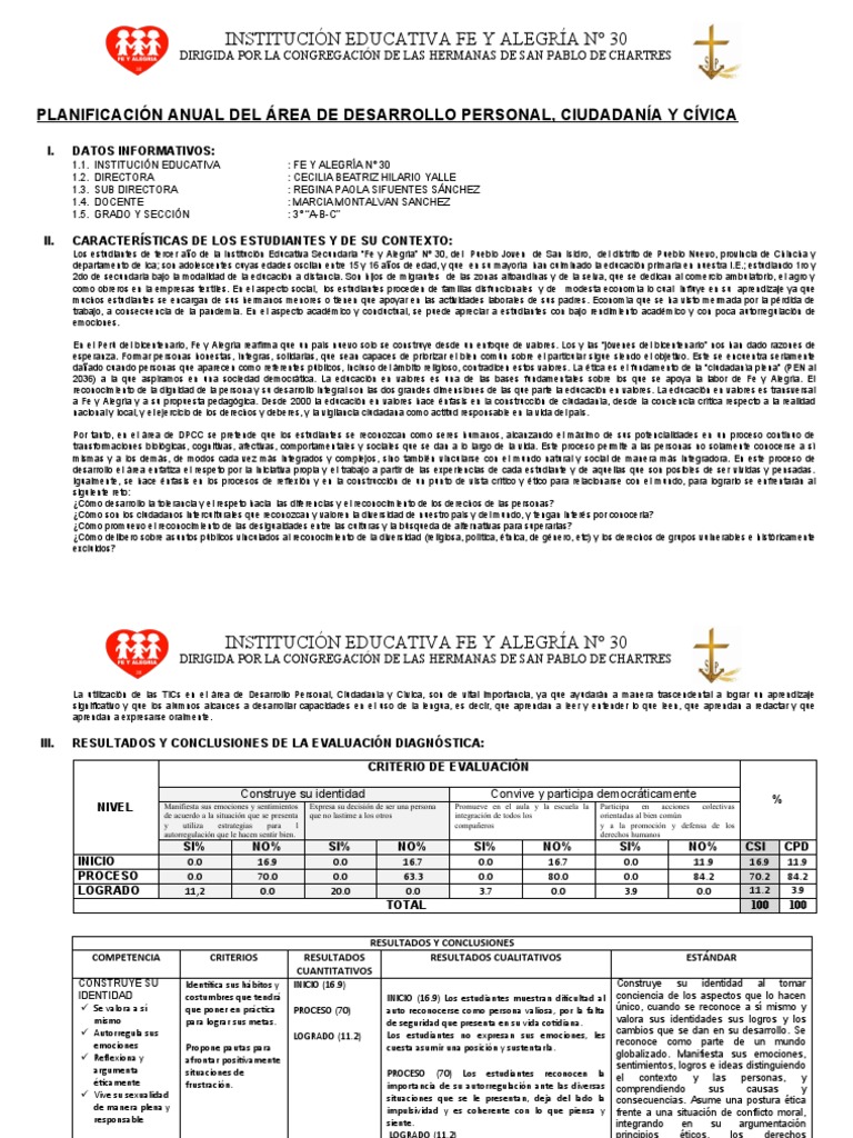 Plan Anual de Tercero DPCC 2023 | PDF | Aprendizaje | Las emociones