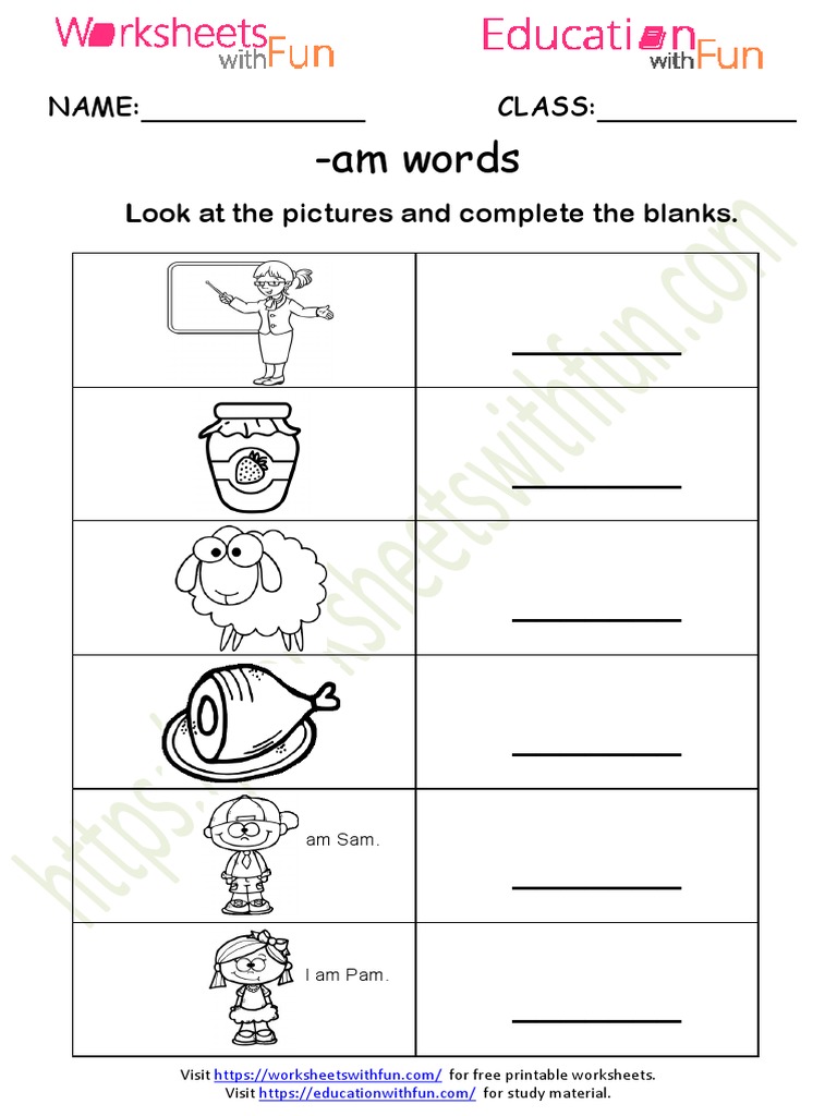 - am Word Family Worksheet 4 | PDF