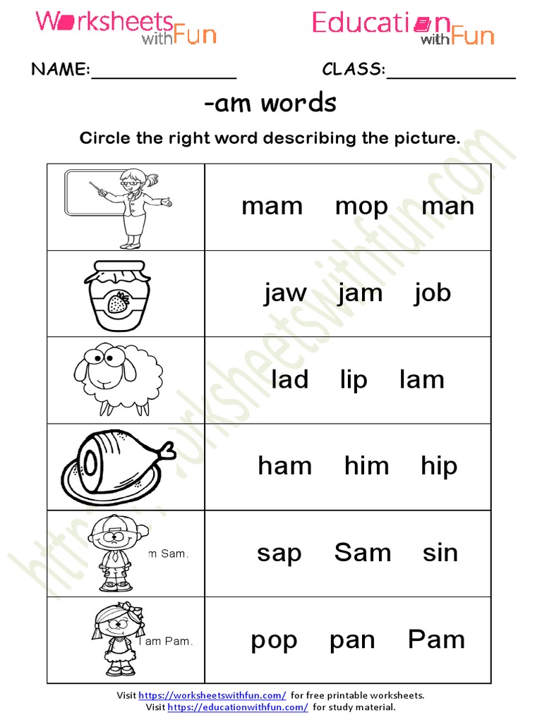 Am Word Family Worksheet 6 PDF | PDF