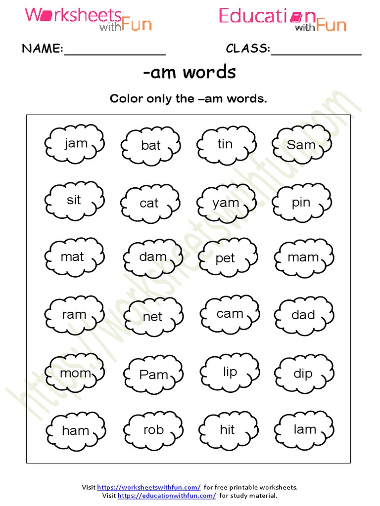 - am Word Family Worksheet 10.pdf | PDF
