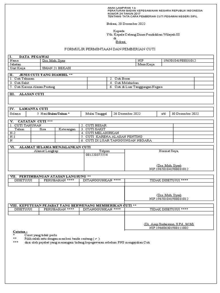 Formulir Pengajuan Cuti ASN | PDF
