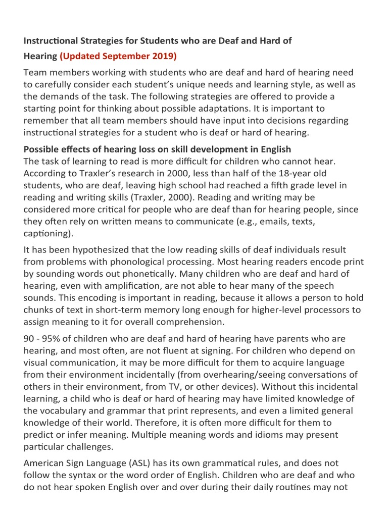 Instructional Strategies For Students Who Are Deaf and Hard of Hearing ...