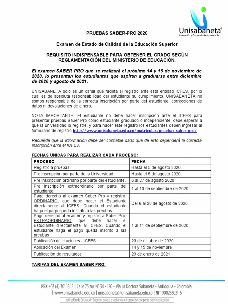 Pruebas Saber Pro 2020 | PDF