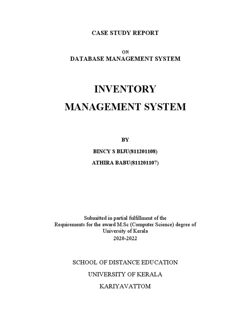 Database Management Case Study on Inventory System | PDF | Software ...
